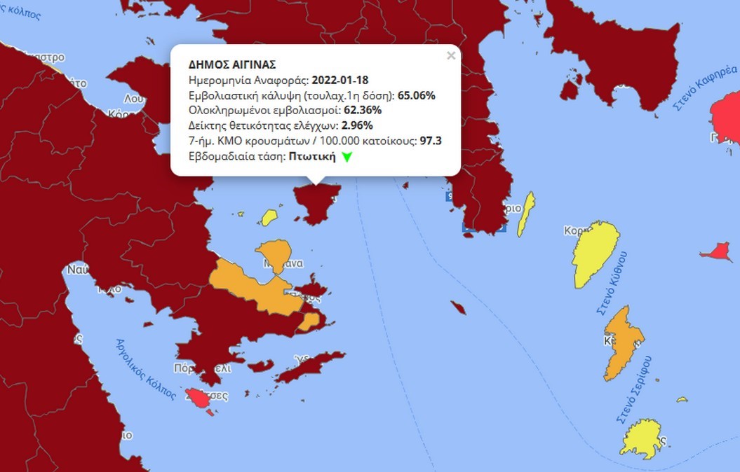 Επιδημιολογικός Χάρτης : Στο βαθύ κόκκινο παραμένει η Αίγινα - AEGINA PRESS